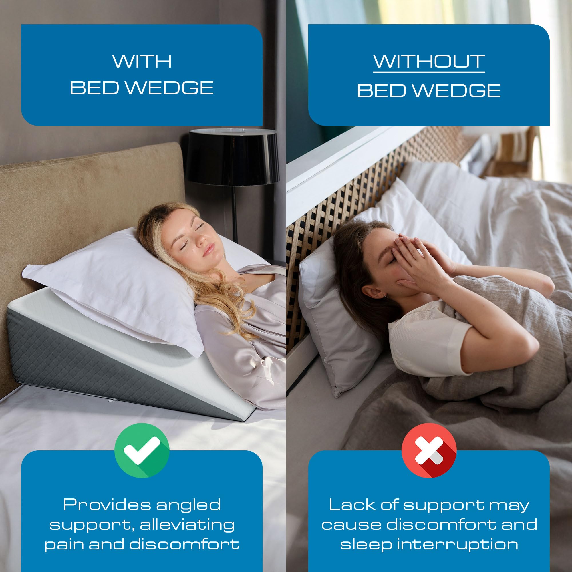Kӧlbs Bed Wedge Pillow with Memory Foam Top | Stylish Chic Jacquard Cover | Wedge Pillow for Sleeping and Acid Reflux, Heartburn, and GERD Pillow – Snoring Pillow