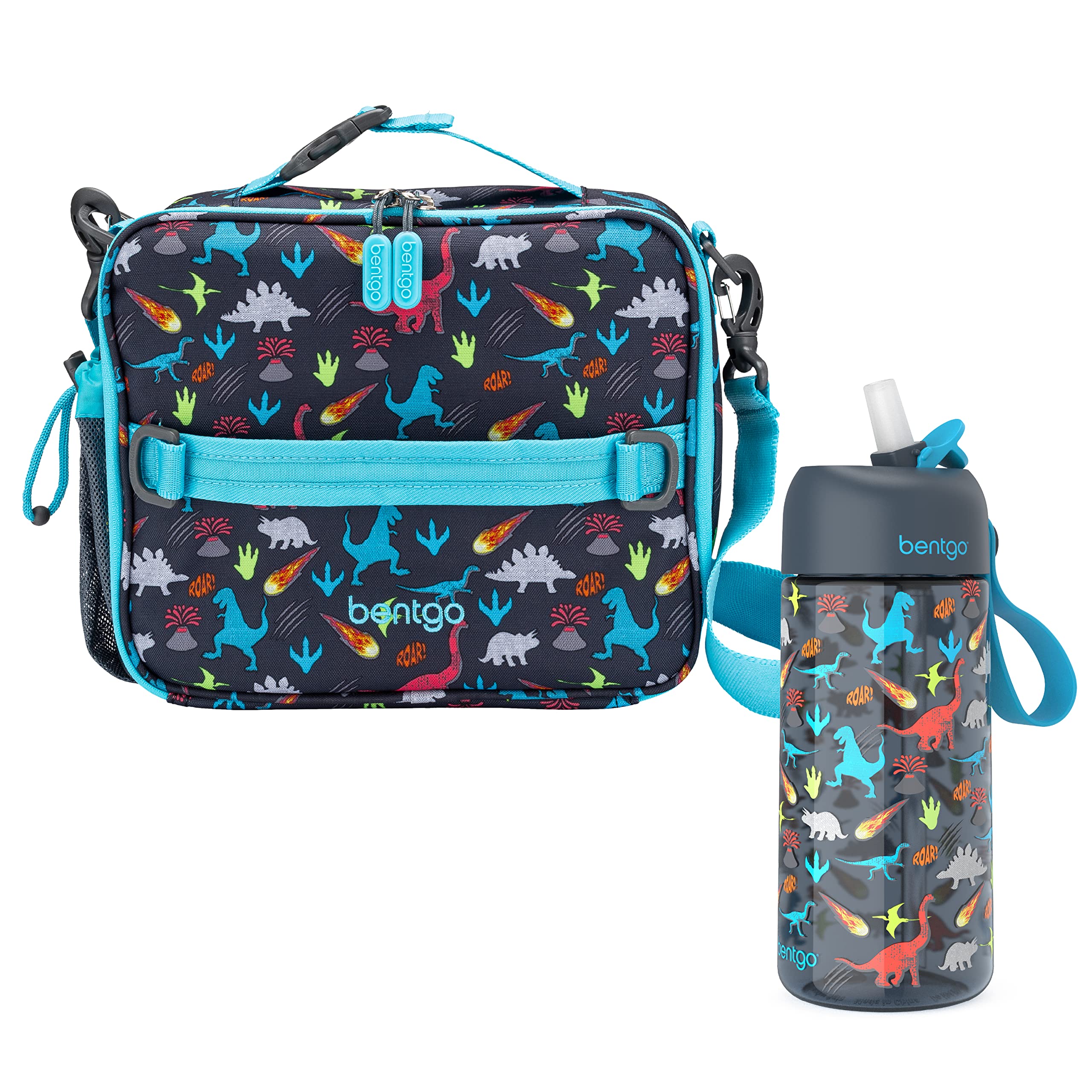 Bentgo® Kids Lunch Bag Set Water Bottle - New & Improved 2023 (Dinosaur)