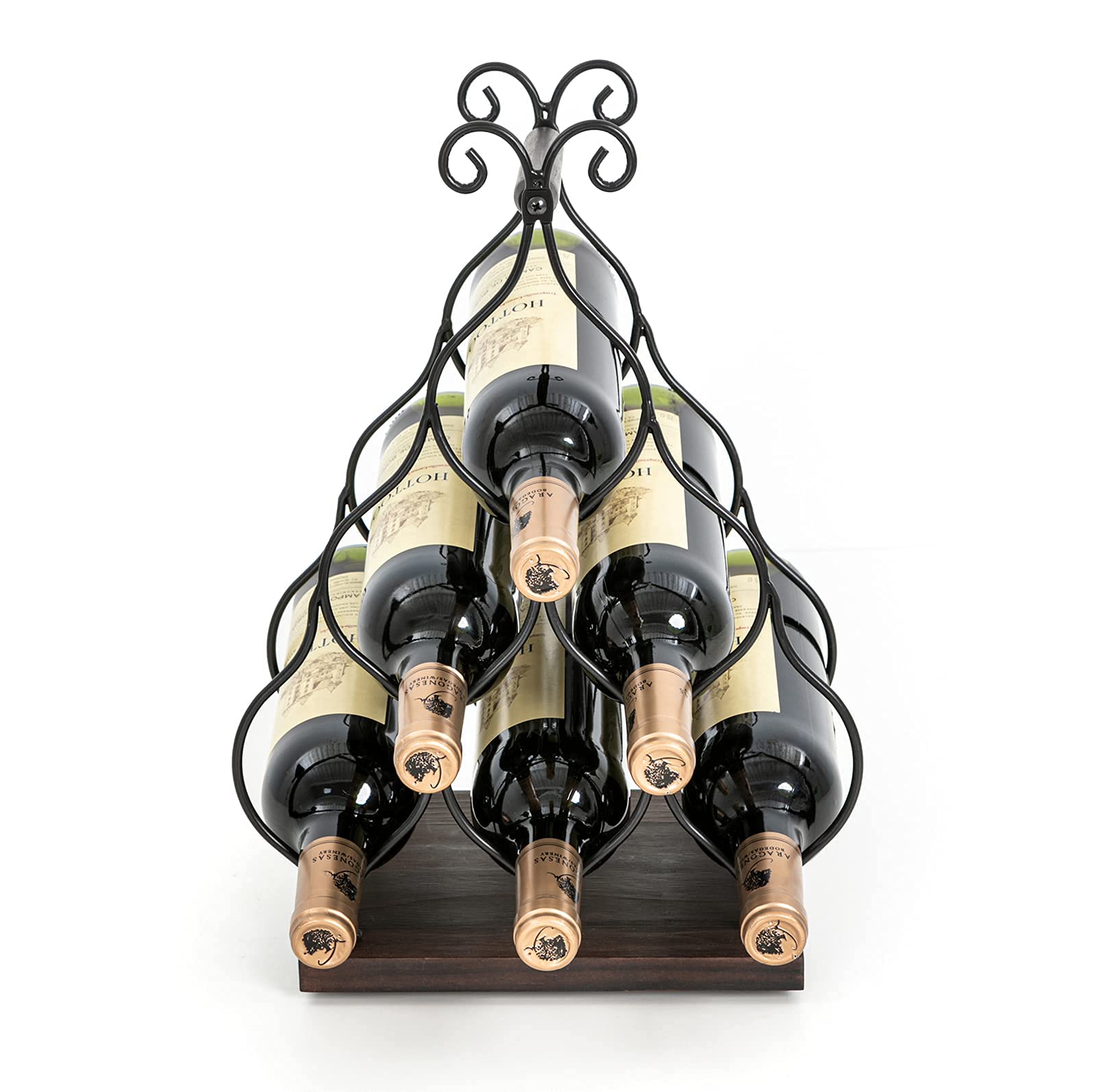 SODUKU Countertop Wine Rack 6 Wine Bottles Holder Rustic Metal Wood Wine Storage Rack for Kitchen Table Bar