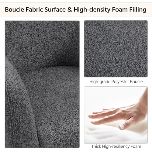 Yaheetech Accent Chair, Cozy Living Room Chair Adjustable Headrest, Boucle Vanity Chair Lumbar Pillow Golden Legs, Modern Armchair Bedroom, Dark Gray