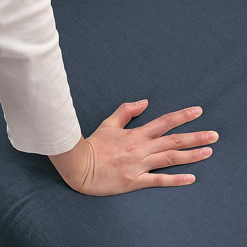 FREESNOOZE 81.5'' Linen Upholstered Sofa, Modern 3 Seater Sofa Couch with Back Cushions and 2 toss Pillows for Living Room/Bedroom/Apartment(Dark Blue)