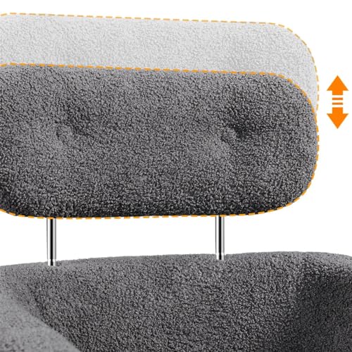 Yaheetech Accent Chair, Cozy Living Room Chair Adjustable Headrest, Boucle Vanity Chair Lumbar Pillow Golden Legs, Modern Armchair Bedroom, Dark Gray