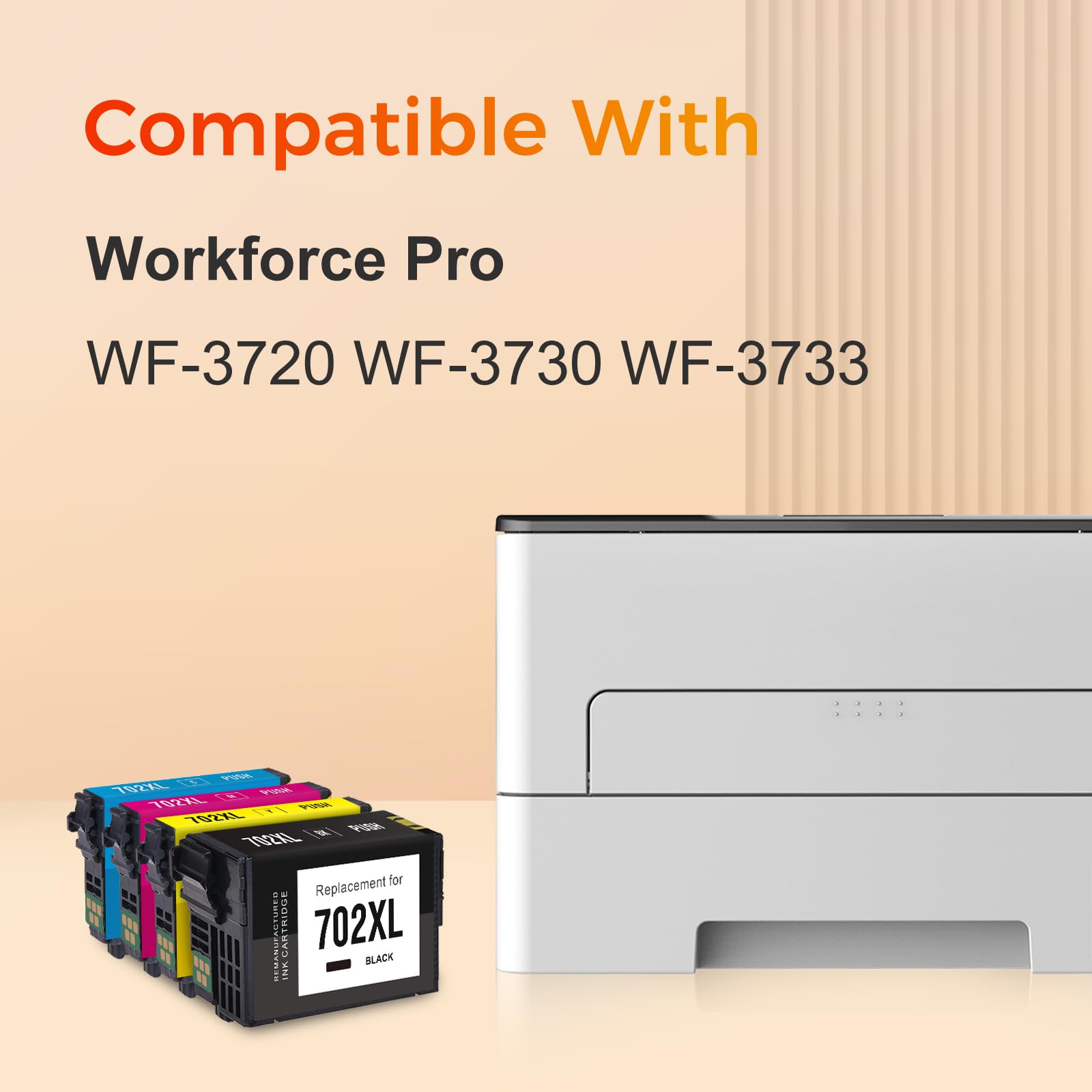 InkNI Remanufactured Ink Cartridge Replacement for Epson 702 702 XL 702XL High Yield for Workforce Pro WF-3720 WF-3730 WF-3733 Printer (Black, Cyan, Magenta, Yellow, 4-Pack)