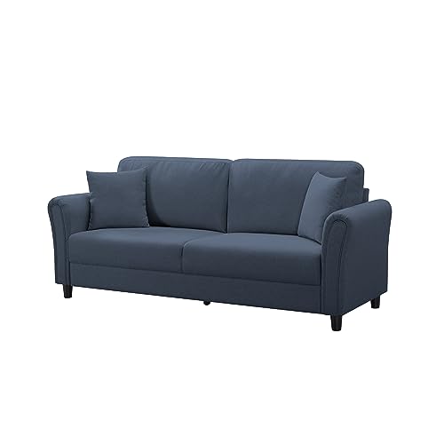 FREESNOOZE 81.5'' Linen Upholstered Sofa, Modern 3 Seater Sofa Couch with Back Cushions and 2 toss Pillows for Living Room/Bedroom/Apartment(Dark Blue)