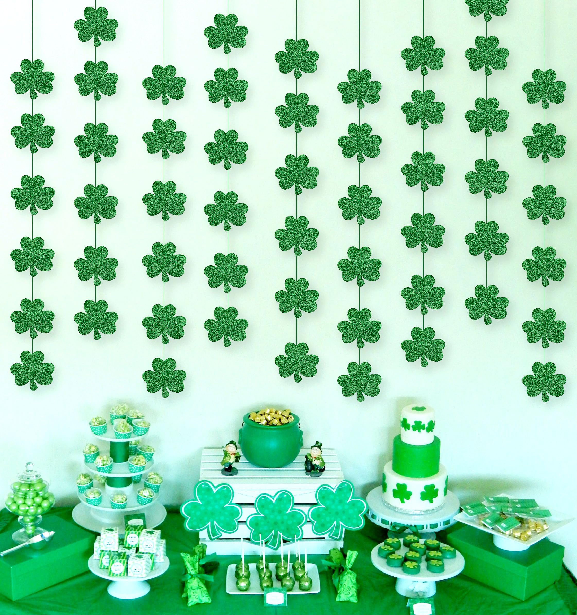jollylife 12PCS St. Patrick’s Day Shamrock Decorations - Lucky Irish Party Hanging Ornaments Garland Cutouts