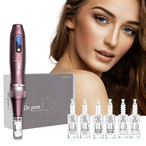 Dr. Pen Ultima A10 - Authentic Multi-Function Wireless Derma Beauty Pen - Trusty Skin Care Tool Kit for Fast Results - 0.25mm 12pins х2 + 36pins х2 + Round Nano x2