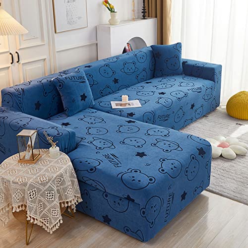 IMYOGI High Stretch Sofa Covers Stylish Sofa Slipcovers Couch Covers L Shape Corner with Non Skid Foam Sofa Cover High Stretch Machine Washable Furniture Protector -blue-2-4 Seater+4 Seater