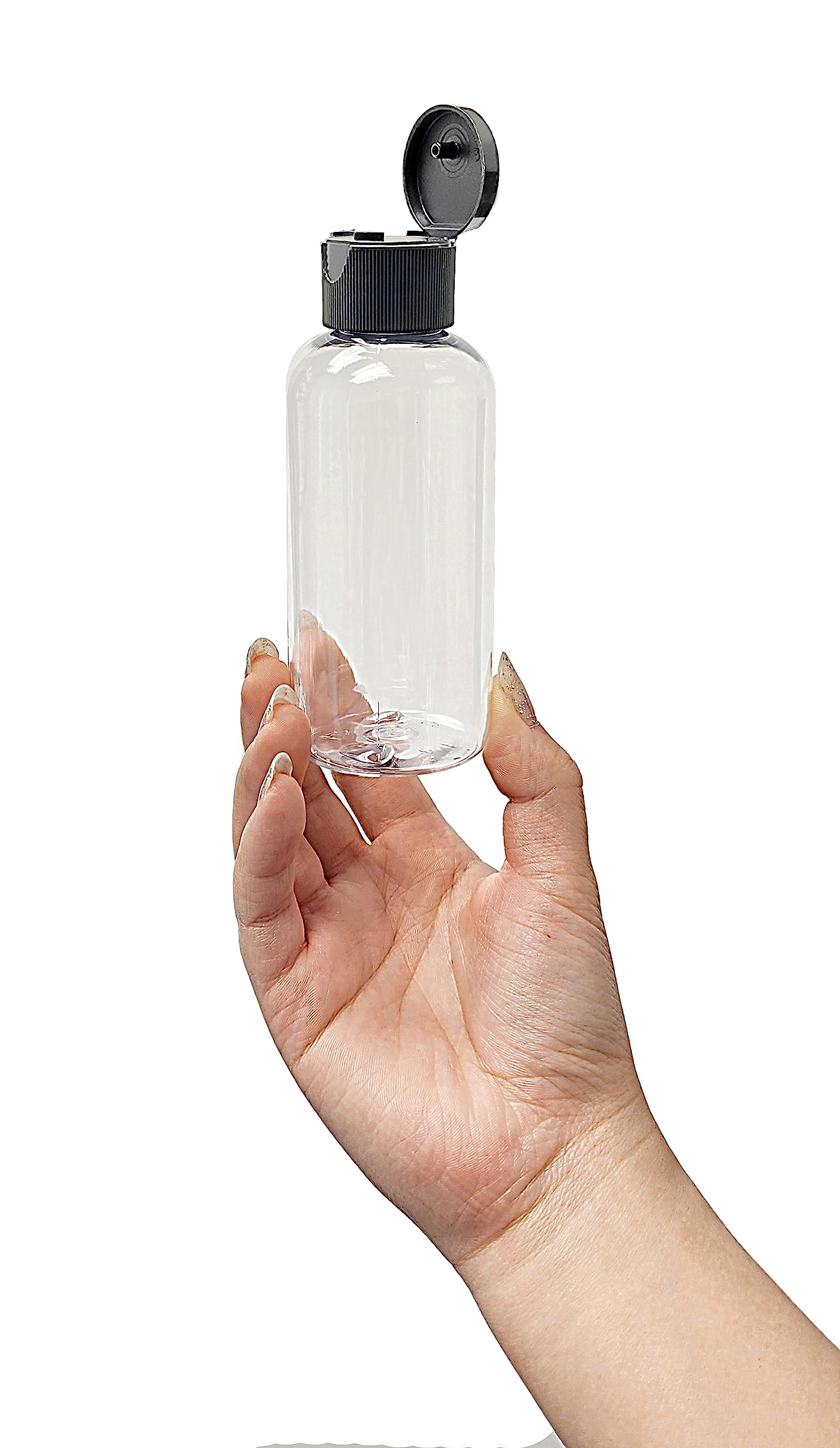 ljdeals 4 oz Clear Plastic Empty Bottles with Black Flip Top Caps, Refillable Cosmetic Containers for Shampoo, Lotions, Cream and more Pack of 12, BPA Free, Made in USA