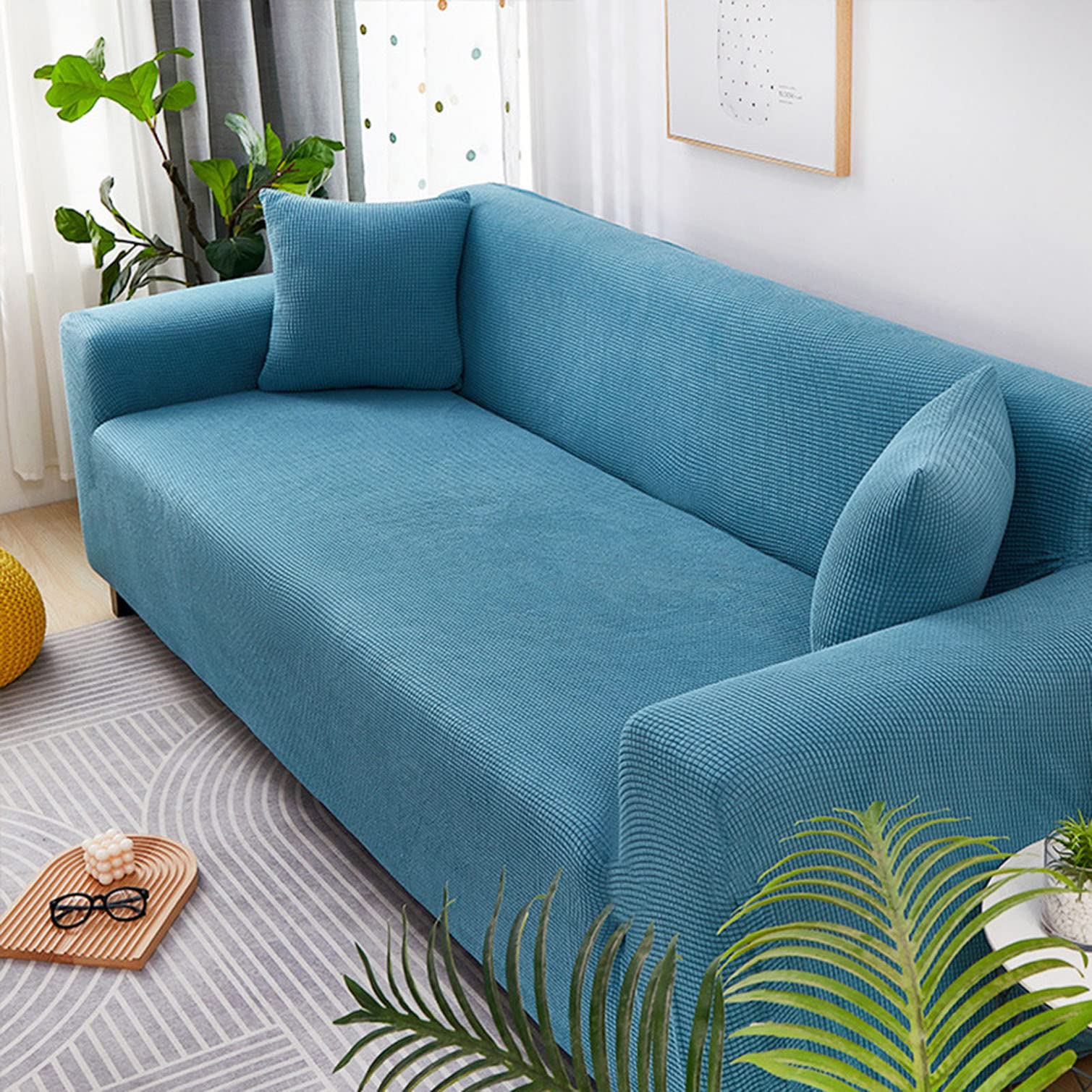 IMYOGI High Stretch Sofa Covers Stretch Sofa Cover Soft Couch Covers Stylish Anti Slip Sofa Slipcovers Machine Washable Furniture Protector for Living Room -blue-1-4 Seater(235-310cm)
