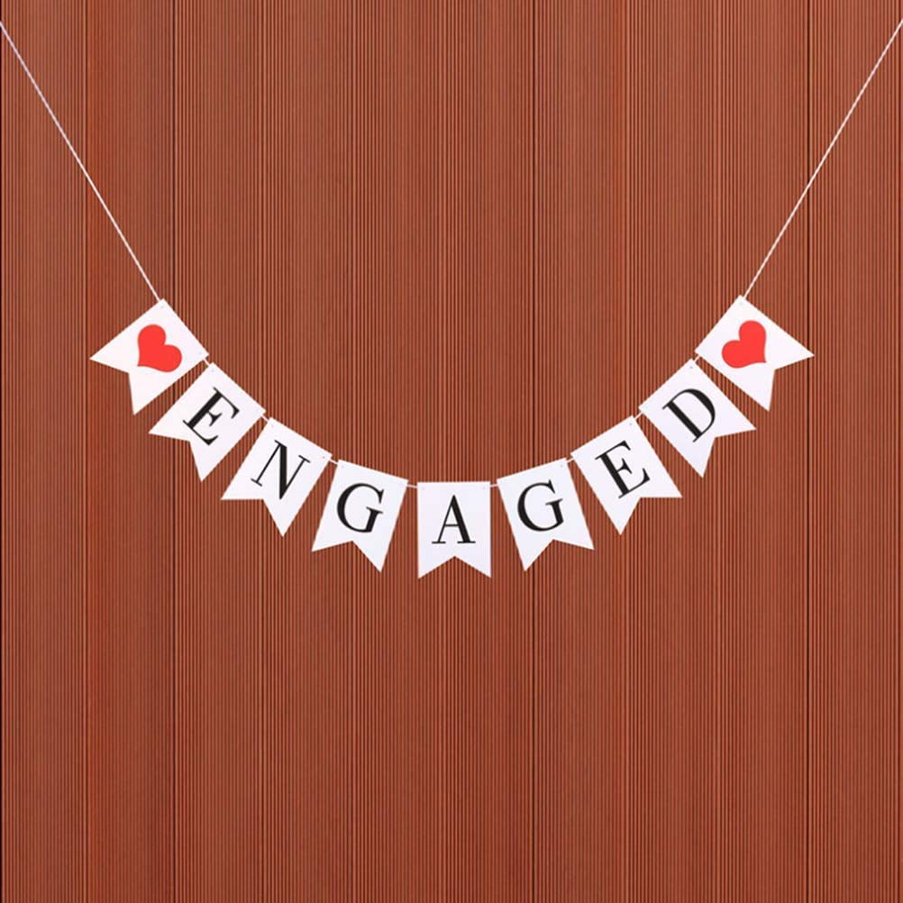 TzTwodcaz Engaged Banner, White Bunting Garlands with 2 Red Heart for Engagement Party Decoration, Bridal Shower Party Decoration Photo Background Props