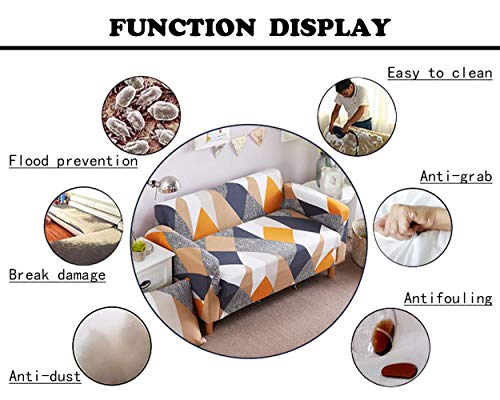 Shukii Stretch Couch Covers Sofa Covers Slipcovers for 4 Cushion Couches Geometry Printed Slipcovers Fitted Furniture Protector Couch Cover with 1 Pillowcases (4-Seater 87-112 inch)