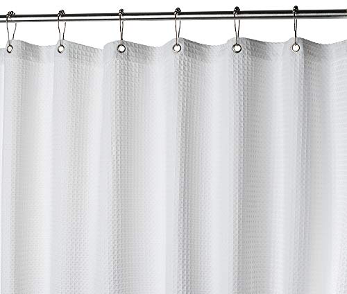Waffle Fabric White Shower Curtain with Liner Set - Includes Free Clear Liner, Decorative Shower Curtain for Bathroom Set - Rustproof Metal Grommets Waterproof Hotel Quality 72" x 72" Heavy 290 GSM