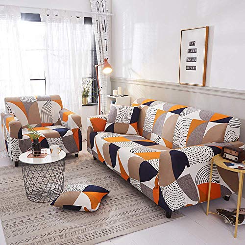 Shukii Stretch Couch Covers Sofa Covers Slipcovers for 4 Cushion Couches Geometry Printed Slipcovers Fitted Furniture Protector Couch Cover with 1 Pillowcases (4-Seater 87-112 inch)