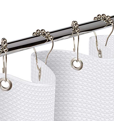 Waffle Fabric White Shower Curtain with Liner Set - Includes Free Clear Liner, Decorative Shower Curtain for Bathroom Set - Rustproof Metal Grommets Waterproof Hotel Quality 72" x 72" Heavy 290 GSM