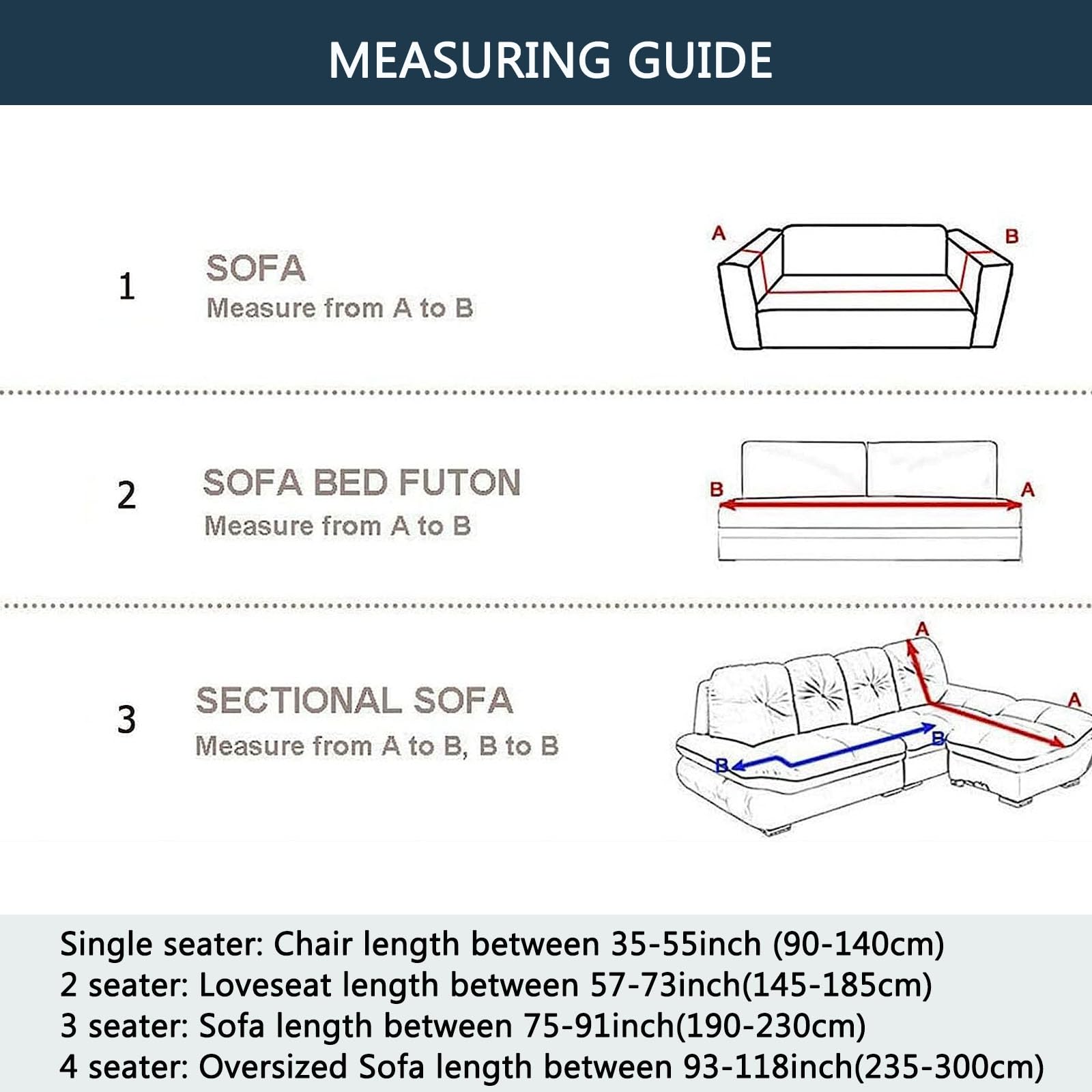 GUYIRT High Stretch Sofa Cover, Dustproof Furniture Protector for 1 2 3 4 Seater Sofa, Anti Slip Sofa Slipcovers with Elastic Strap-Blue-4 Seater(235-300cm)