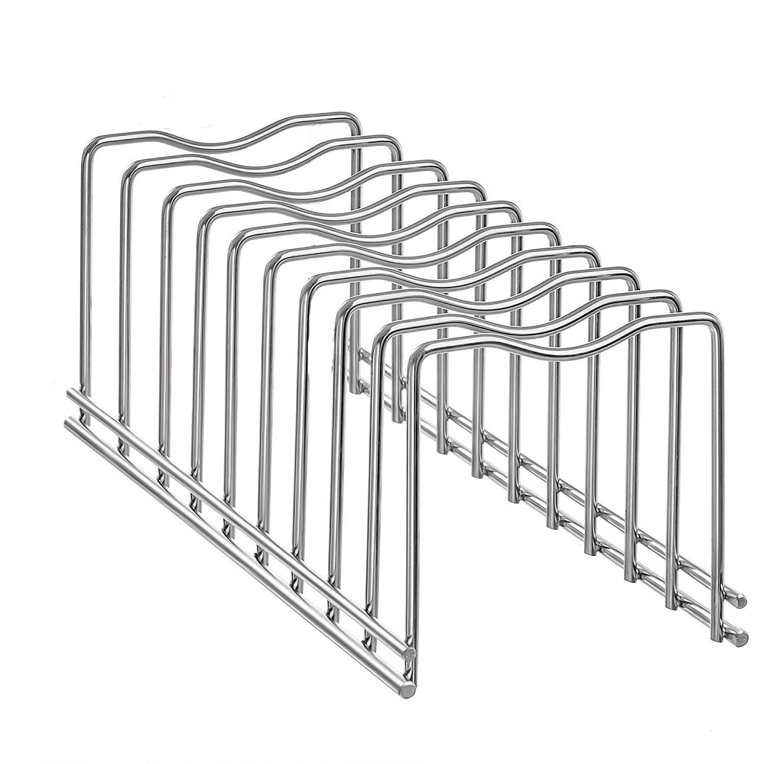 Pot Lids/Pan Holder Organizer, Stainless Steel Kitchen Cooking Top Cover Rack Storage for Cutting Board, Baking Sheet, Skillet, Cookware, Stand in Cupboard/ Cabinet on Countertop (stainless steel, 2)