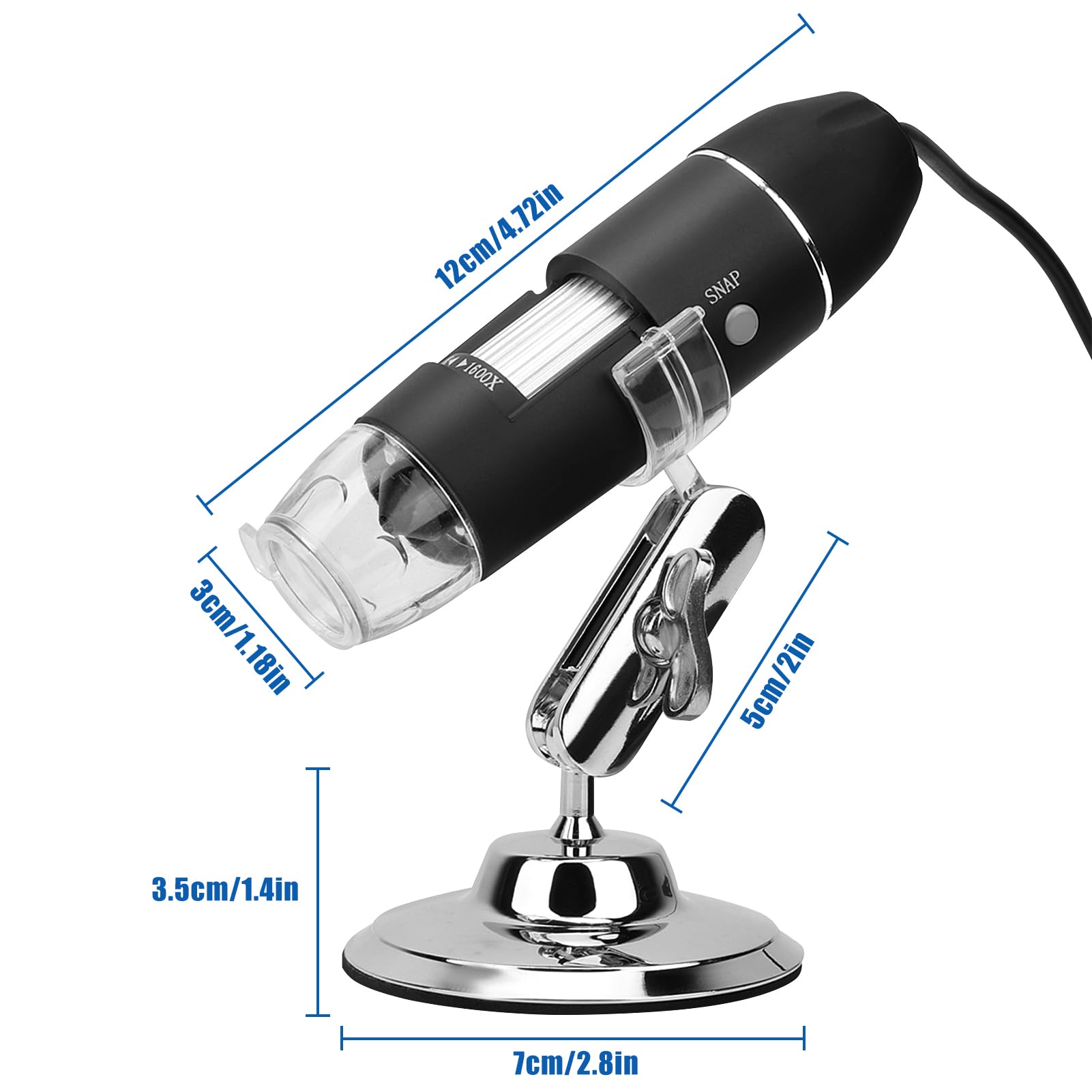 Zerone Digital Magnifier, 1600X Digital Microscope Magnifier S4T-30W-D 8 LED Microscope Endoscope Camera Video w/Stand