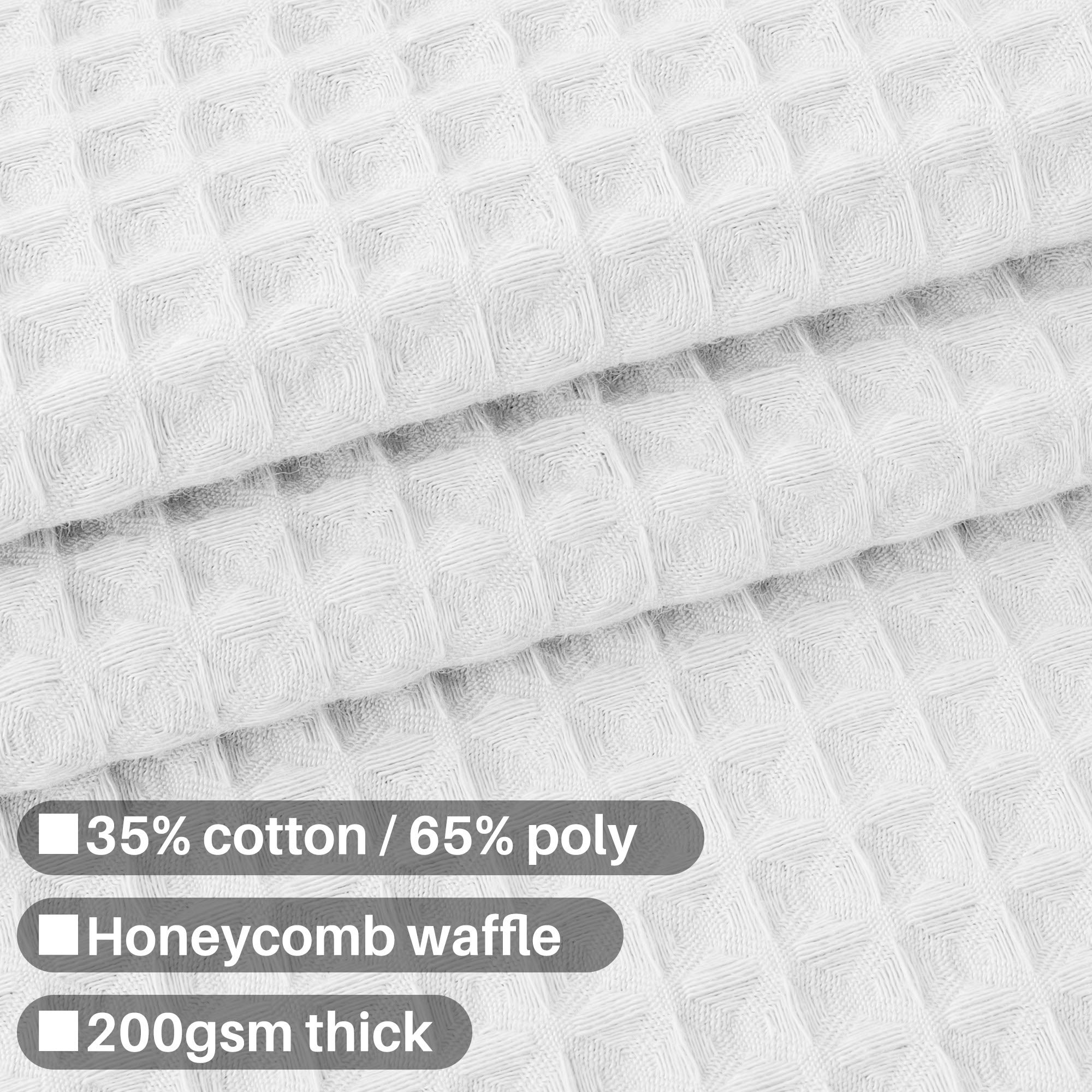 Barossa Design Fabric Shower Curtain Cotton Blend 78 inch Long, Honeycomb Waffle Weave, Hotel Luxury, Heavy Weight, Spa, Washable, White, 72x78