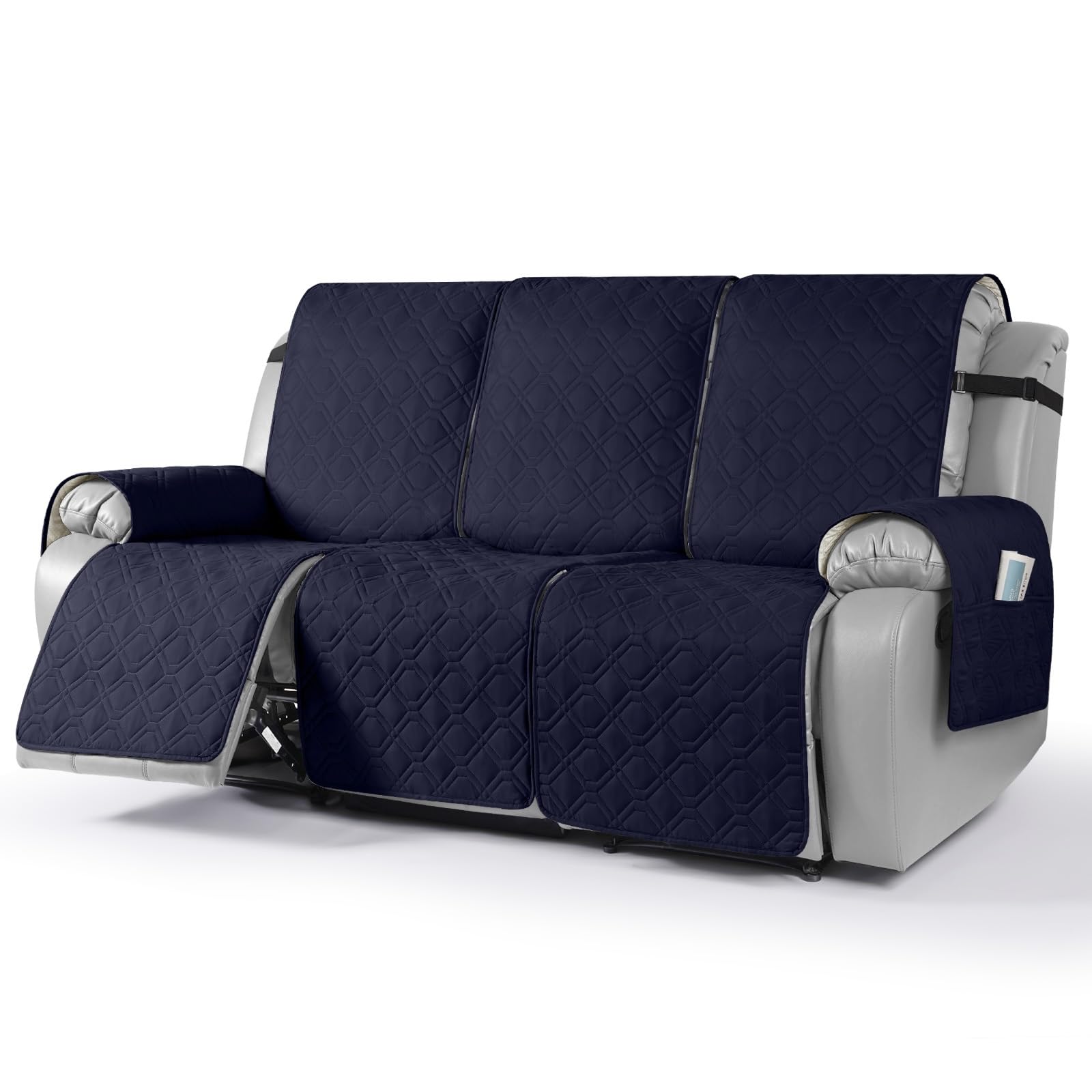 VANSOFY Waterproof Recliner Couch Covers, Sofa Covers 1-Piece Washable Reclining Sofa Cover Non-Slip Furniture Protector with Elastic Straps Pocket for Dogs, Pets(Blue,3 Seater)