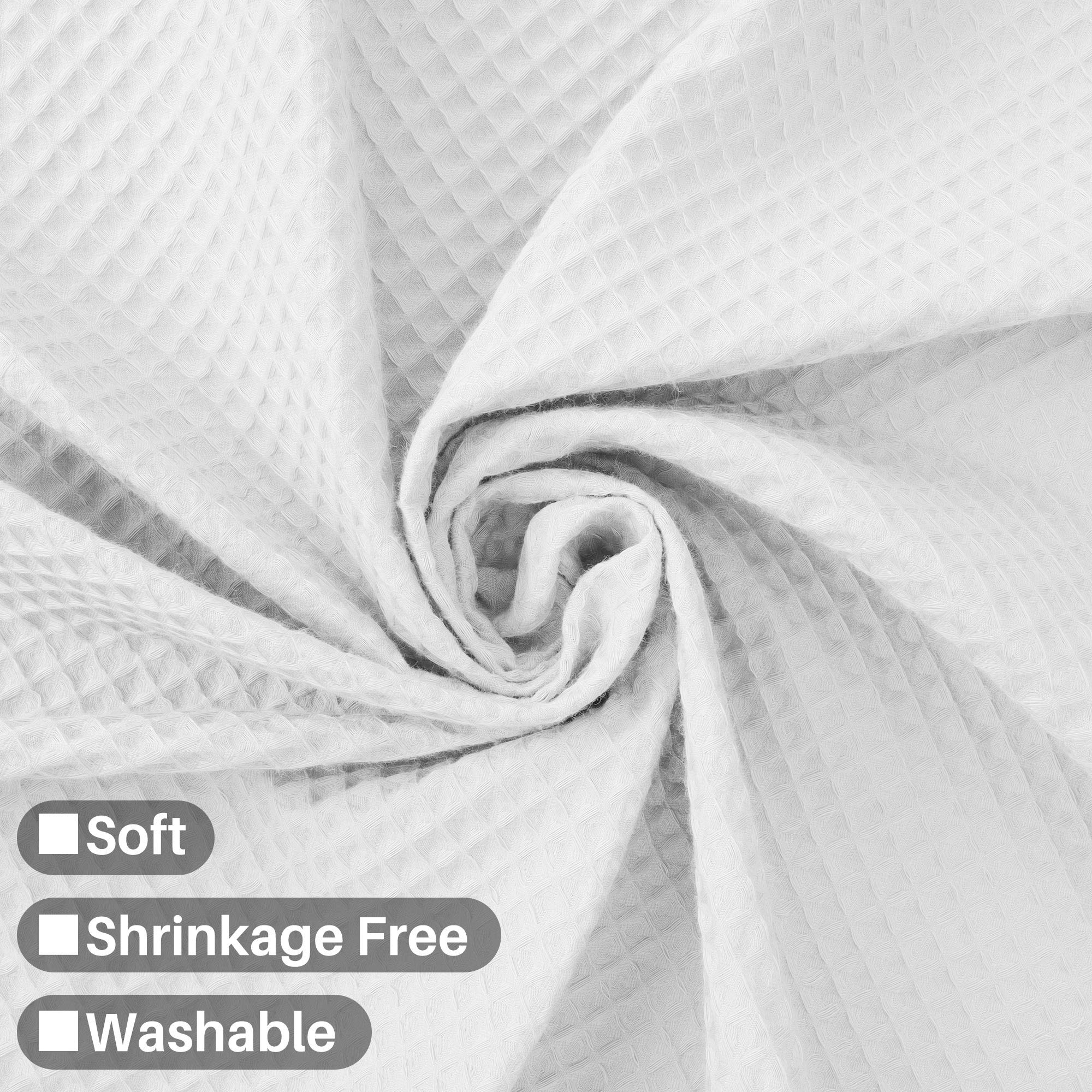 Barossa Design Fabric Shower Curtain Cotton Blend 78 inch Long, Honeycomb Waffle Weave, Hotel Luxury, Heavy Weight, Spa, Washable, White, 72x78