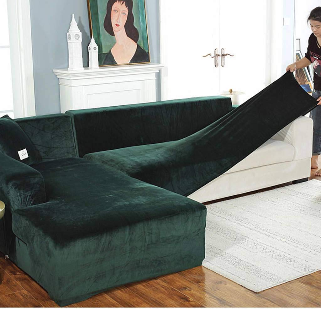 IMYOGI High Stretch Sofa Covers Sofa Slipcover, Stretch Velvet Couch Covers for Sofa Covers for Living Room for Dogs, Sofa Slipcover,Couch Slipcover-4 Seater+4 Seater-Blue