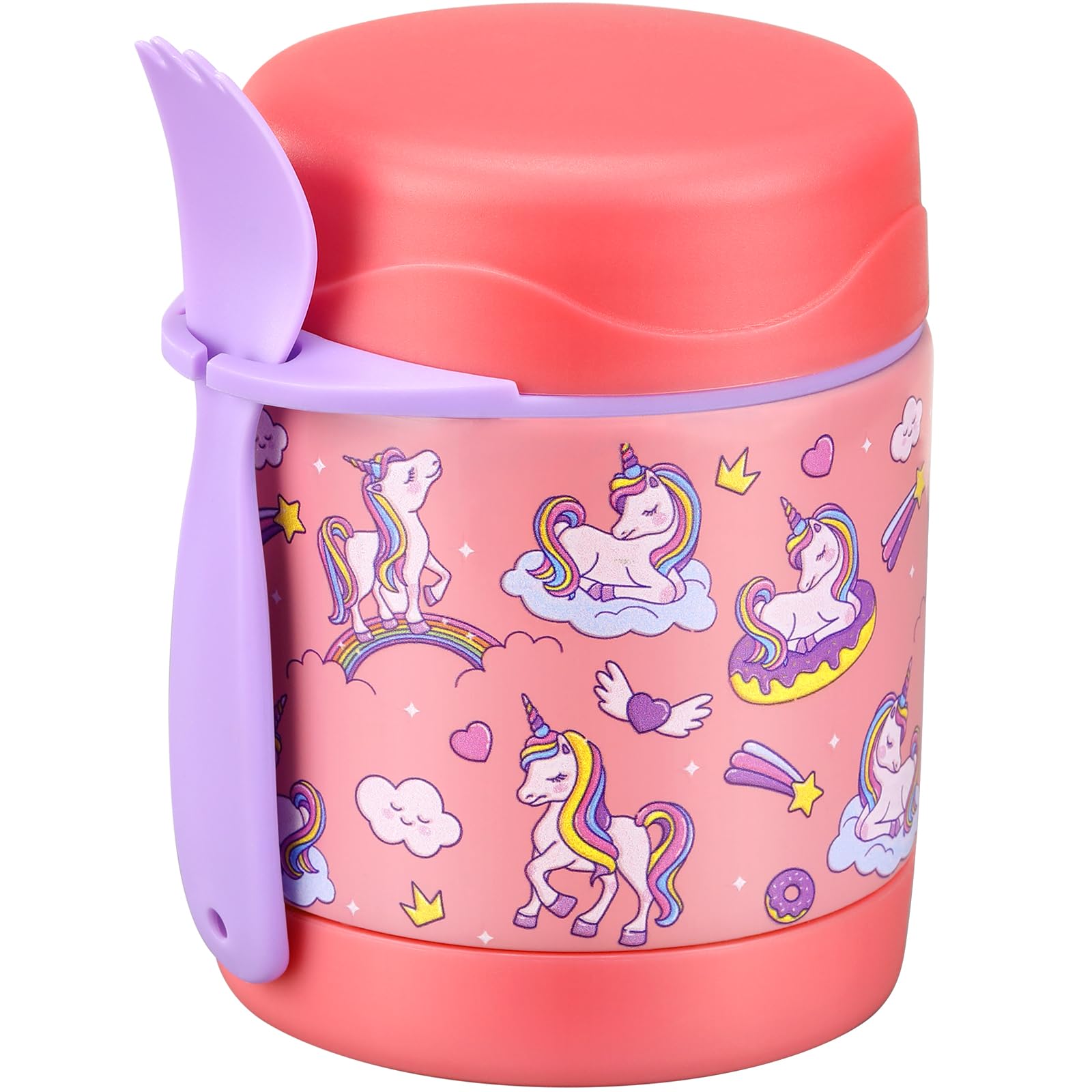 10oz Soup Thermo for Hot Food Kids,Lunch Thermo Kids Food Jar with Spoon Hot Insulated Food Containers,Leak Proof Stainless Steel Wide Mouth Lunch Food Thermo Jar for School(Pink-Unique Horse)