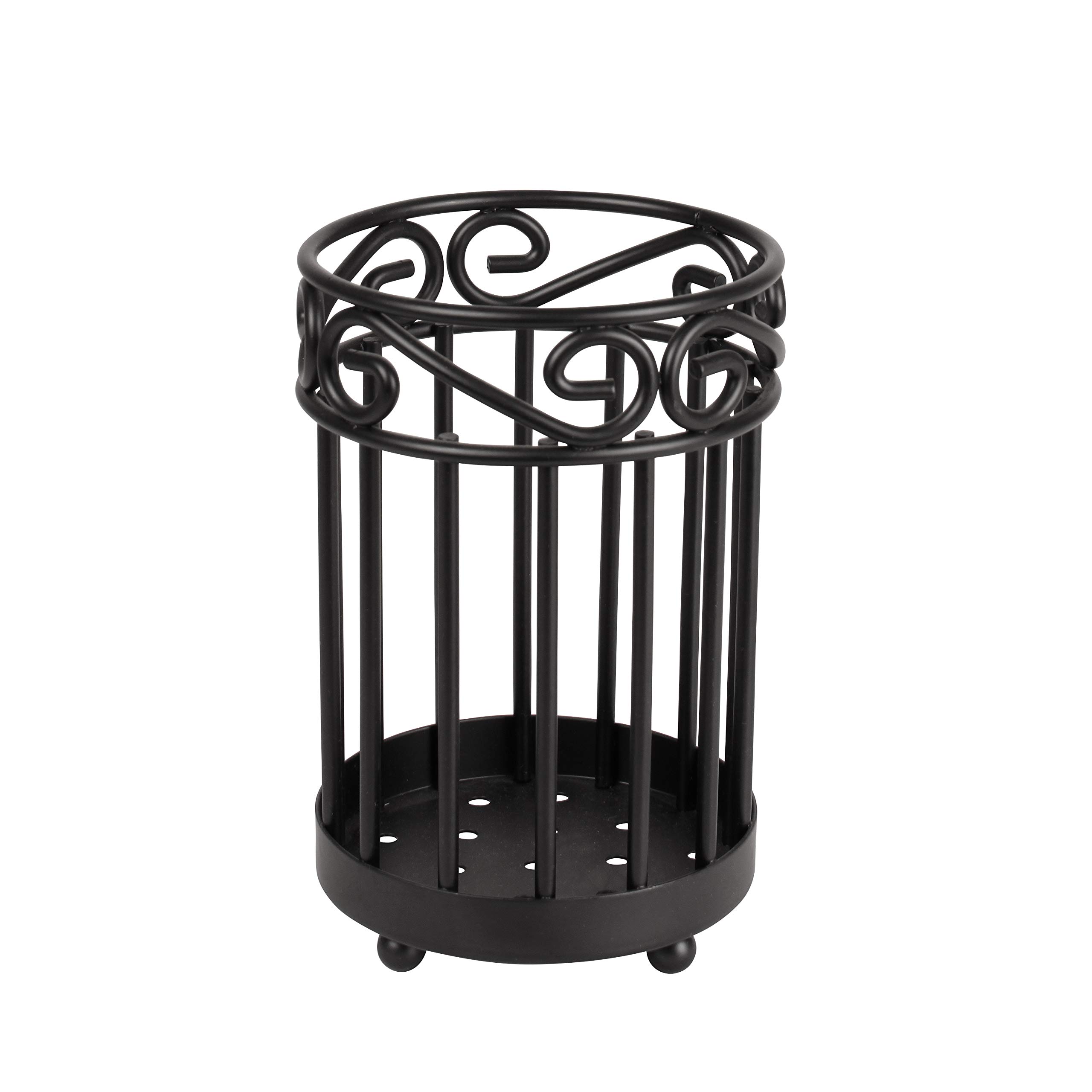 Spectrum Diversified Scroll Round Holder & Kitchen Countertop Organizer Stylish Cooking Utensil Crock for Traditional Kitchen Organization & Storage, Cutlery & Flatware Caddy, Black