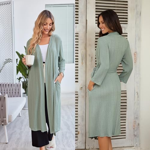 Ekouaer Women's Robes Long Bathrobes Jacquard Knit Spa Shower Robe Fixed Belt Sleepwear with Two Pockets S-3XL