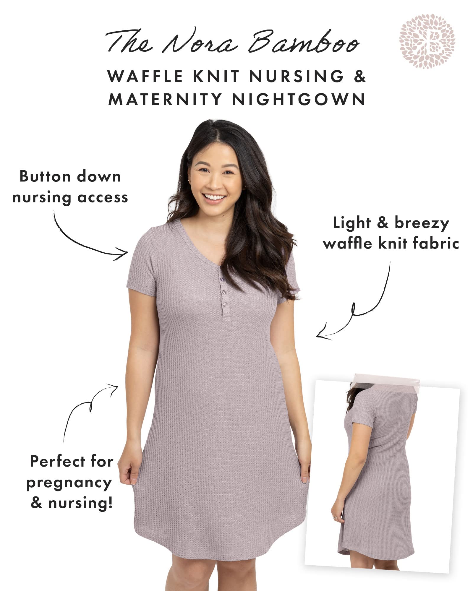 Kindred Bravely Nora Waffle Knit Bamboo Nursing & Maternity Nightgown (Pebble, Small)