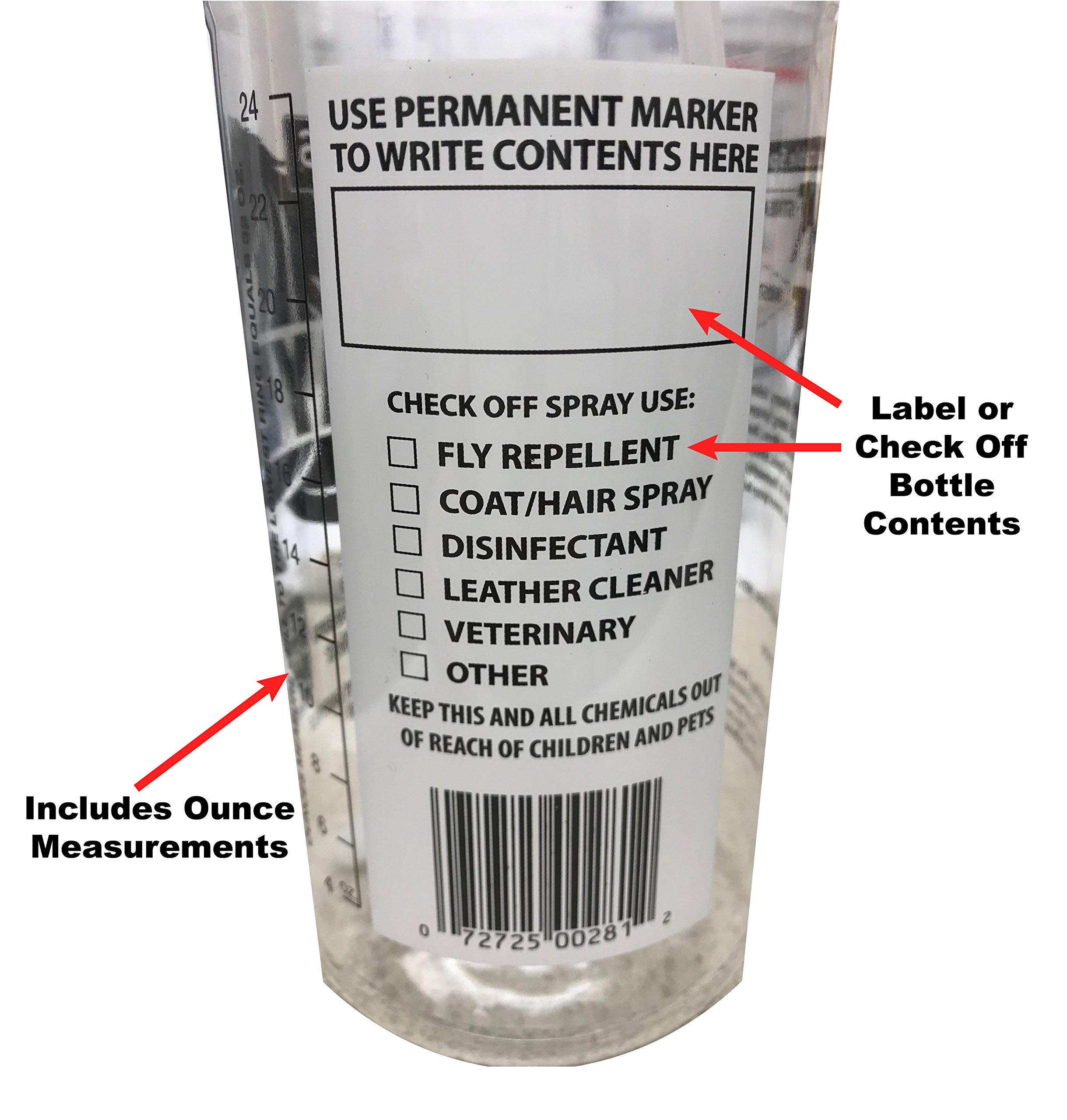 HARRIS Professional Spray Bottle for Horses 32oz (3-Pack), All-Purpose Chemically Resistant with Clear Finish, High Output Pressurized Sprayer, Adjustable Nozzle and Measurements