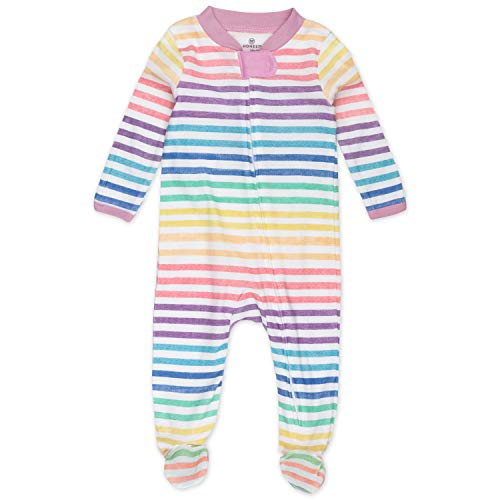 HonestBaby unisex baby Organic Cotton Footed & Play Pajamas and Toddler Sleepers, Rainbow Stripe, Newborn US