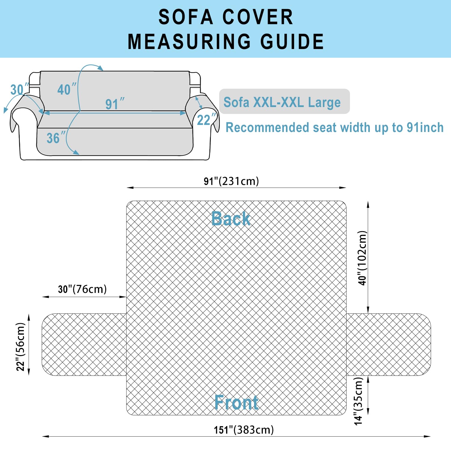 Luxshare Home Reversible 4 Seater Sofa Cover 91 Inch Large Couch Cover Furniture Protector(Sofa XX-Large,Blue/Beige)