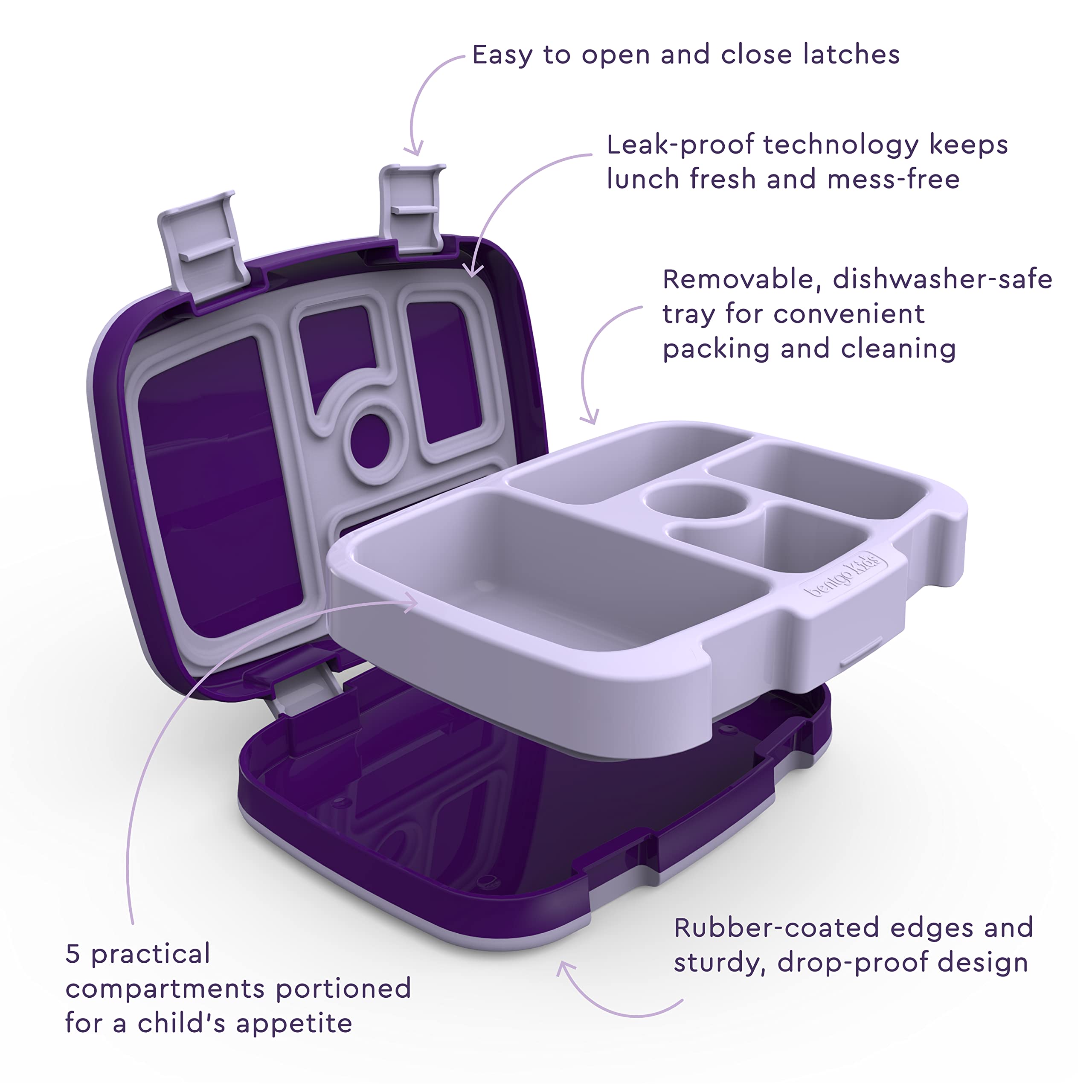 Bentgo® Kids Prints 5-Compartment Bento-Style Kids Lunch Box Set with Reusable Plastic Utensils (Unicorn)