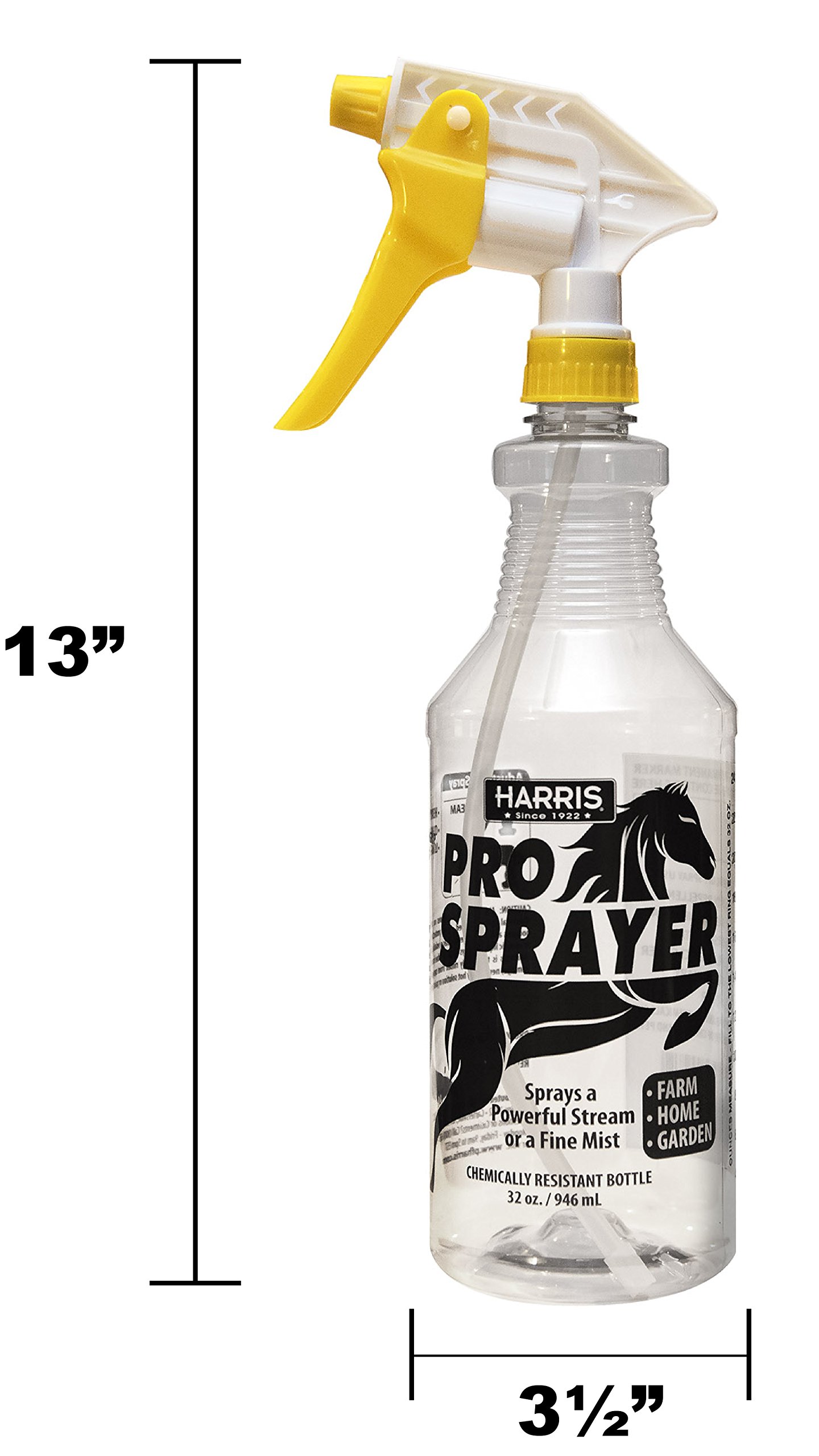 HARRIS Professional Spray Bottle for Horses 32oz (3-Pack), All-Purpose Chemically Resistant with Clear Finish, High Output Pressurized Sprayer, Adjustable Nozzle and Measurements