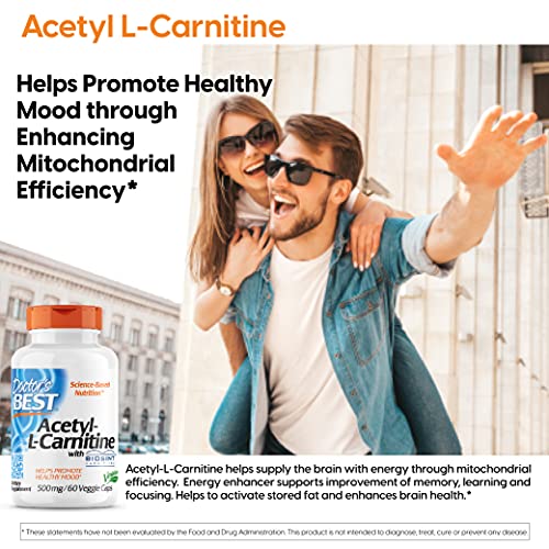 Doctor's Best Acetyl L-Carnitine, Help Boost Energy Production, Support Memory/Focus, Mood, Non-GMO, Vegan, Gluten Free, 120 Count (Pack of 1) (DRB-00152)