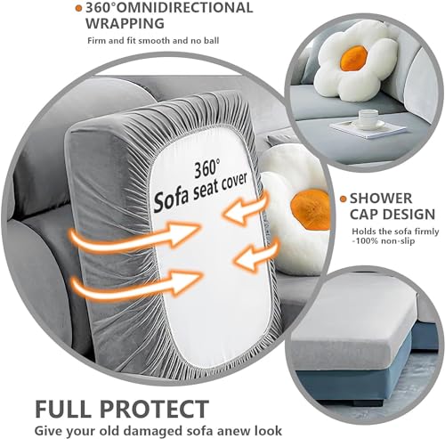 KEUNGSHEK Velvet Sofa Slipcover,Suitable for Multi-Seater Sofas,Sofa Backrest Cover,Sofa Seat Cushion Cover,L-Shaped Sofa Cover,Anti-Slip High Elasticity,L Shape Seat Cover,Stone Blue