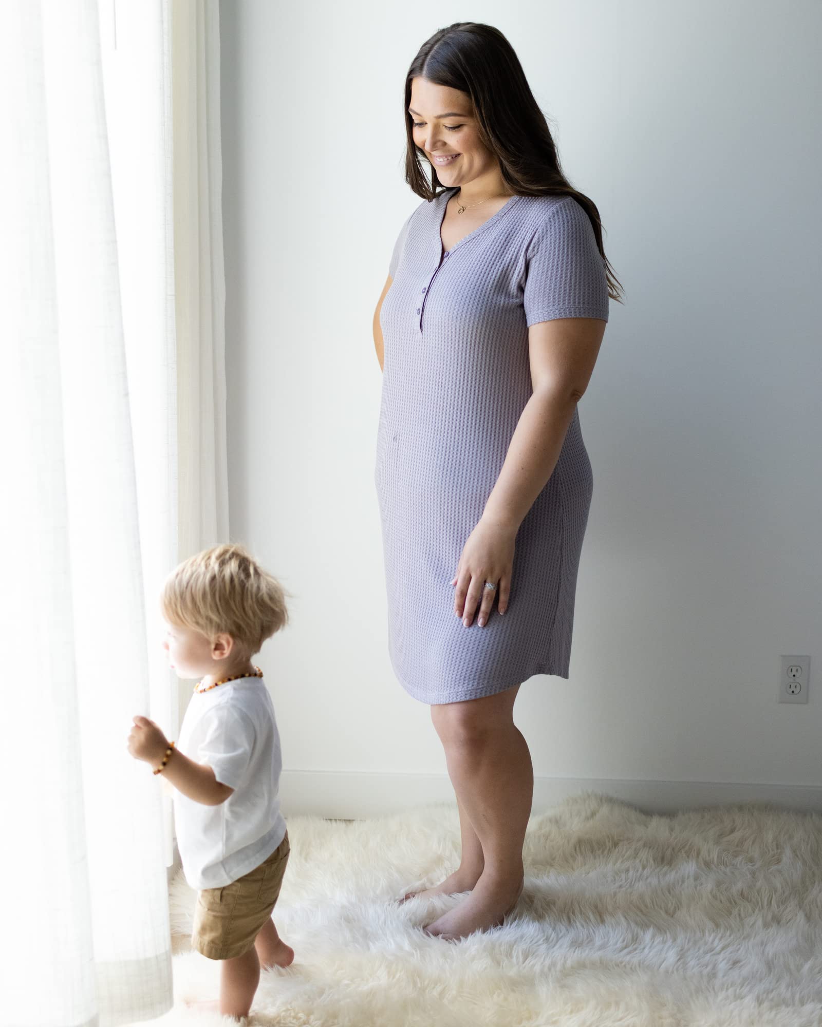 Kindred Bravely Nora Waffle Knit Bamboo Nursing & Maternity Nightgown (Pebble, Small)