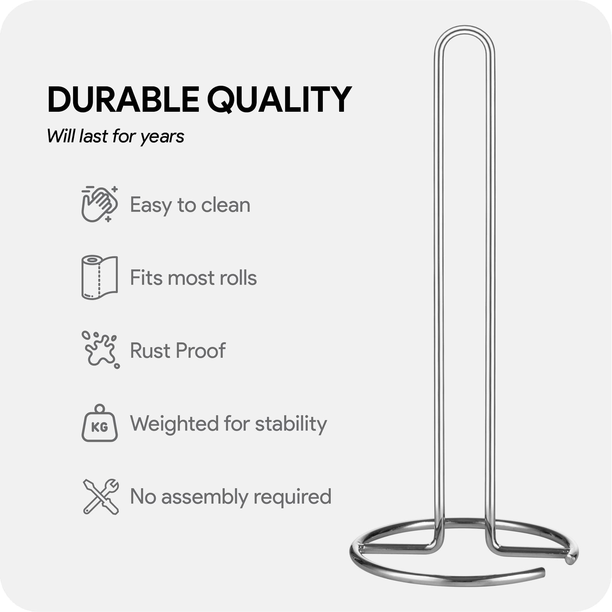 Paper Towel Holder Countertop, Fits Standard And Jumbo Rolls - Chrome Paper Towels Holder for Kitchen Countertops/Dining Tables & Bathroom Vanities. Paper Towel Holder for hand drying & quick clean up