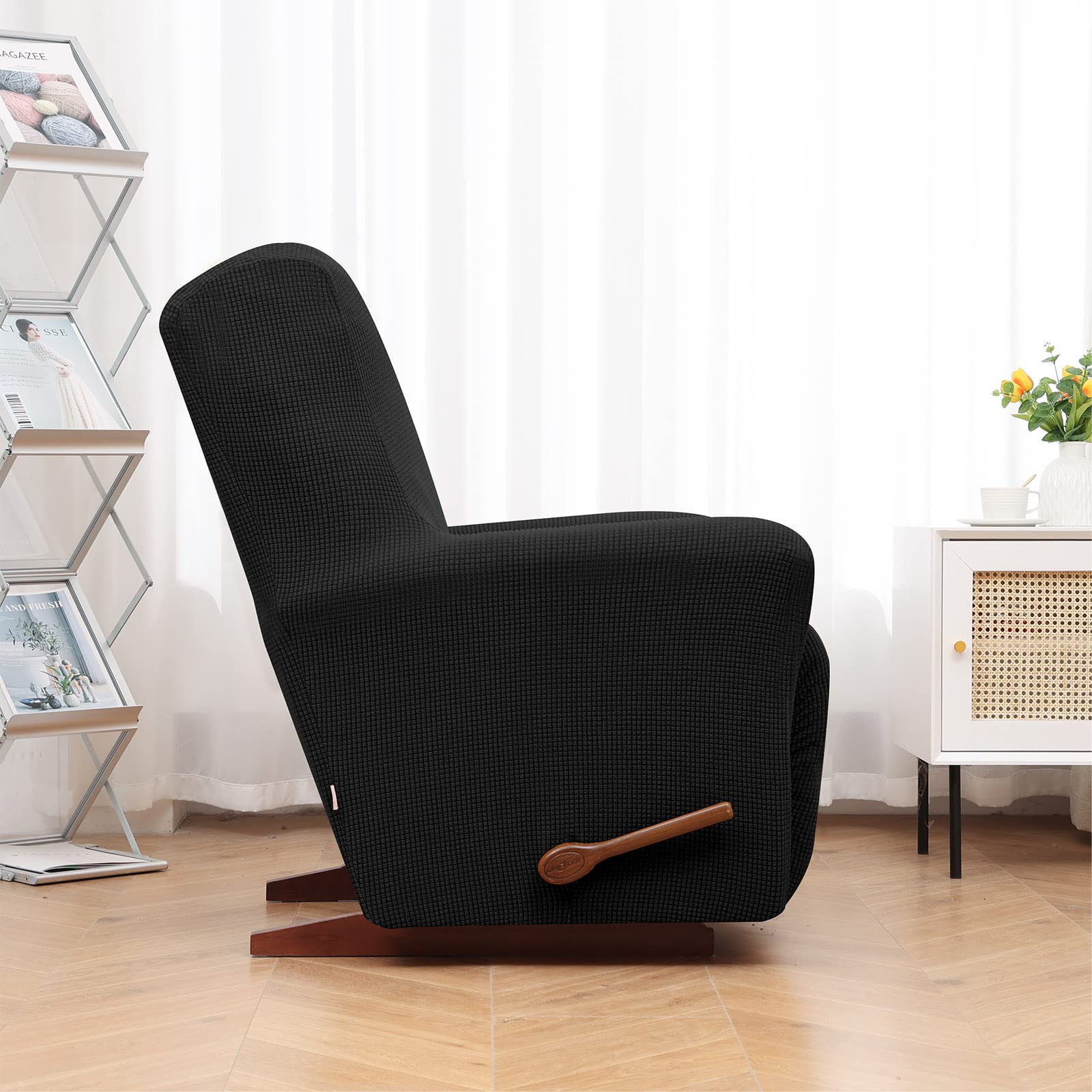 KEKUOU Recliner Chair Covers Lazy Boy Recliner Covers Stretch Couch Cover Slipcovers 1 Piece Furniture Protector with Elastic Bottom for Dog,Kids.(One Size, Black)