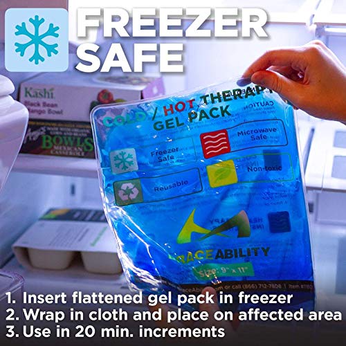 BraceAbility Reusable Heat/Ice Pack for Injuries | Kid Friendly, Flexible Hot and Cold Therapy Gel Compress, Large Microwavable Hip Wrap, Back or Knee Pain Aid, Medical Surgery Icing Bag (9" x 11")