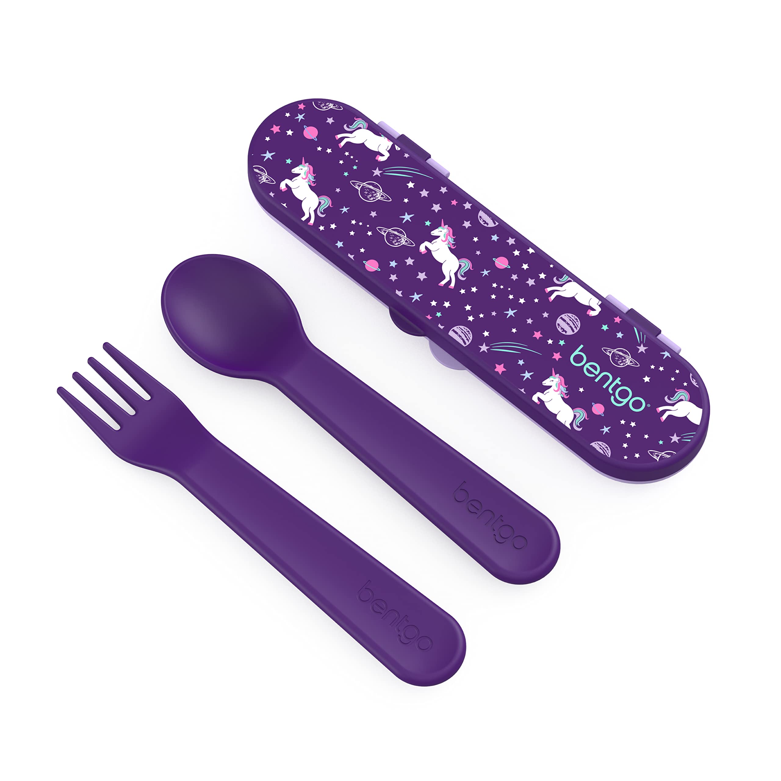 Bentgo® Kids Prints 5-Compartment Bento-Style Kids Lunch Box Set with Reusable Plastic Utensils (Unicorn)