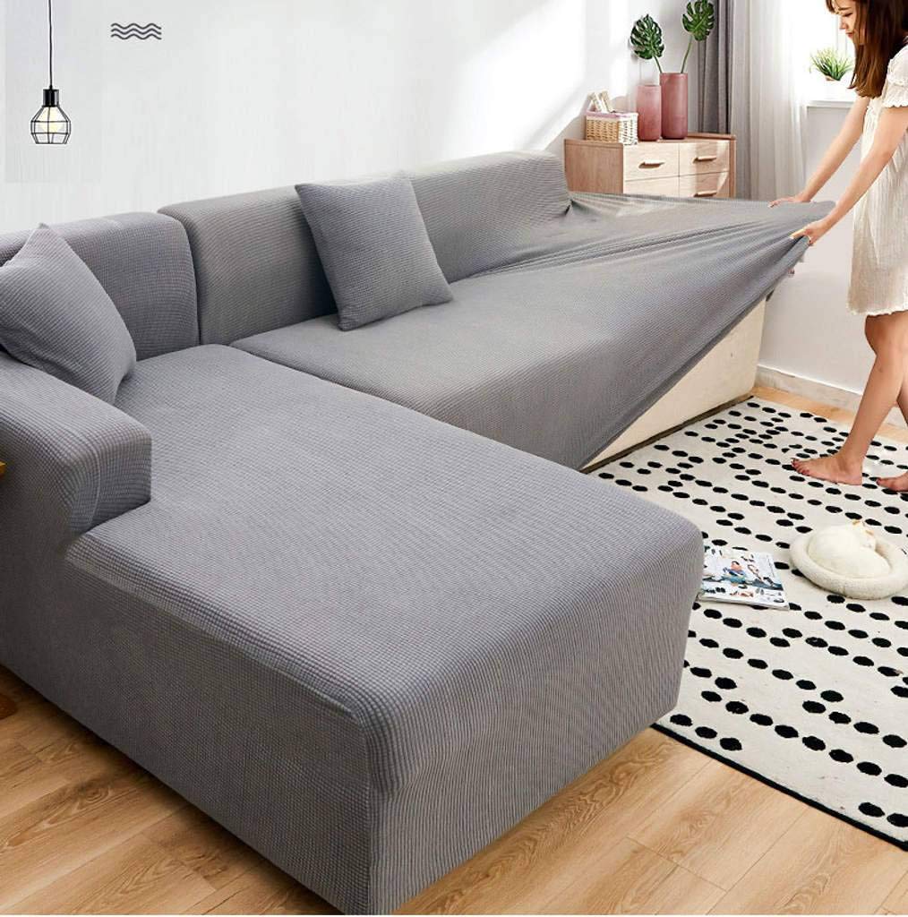 IMYOGI High Stretch Sofa Covers Sofa Cover 5 Seater, L Shape Slipcover Easy Stretch Fit Elastic Fabric Couch Sofa Protector Slip Cover Washable-4 Seater+4 Seater-Sky Blue