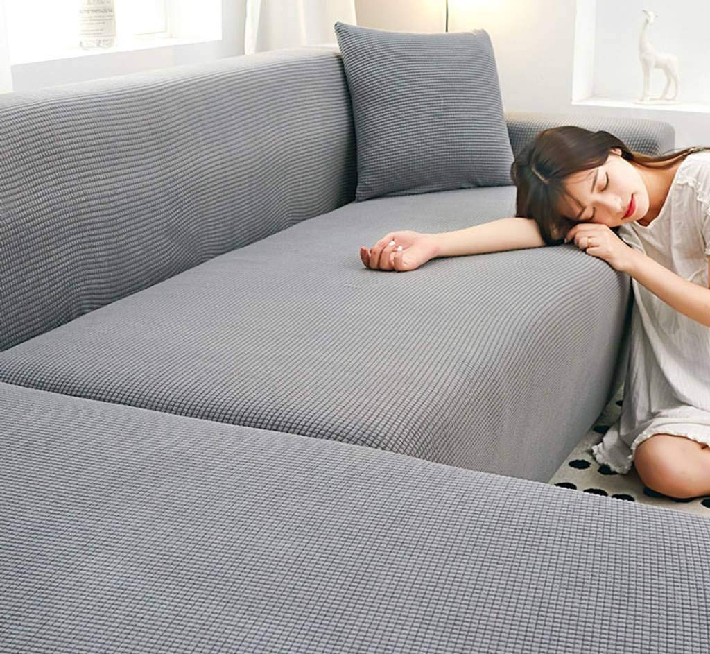 IMYOGI High Stretch Sofa Covers Sofa Cover 5 Seater, L Shape Slipcover Easy Stretch Fit Elastic Fabric Couch Sofa Protector Slip Cover Washable-4 Seater+4 Seater-Sky Blue
