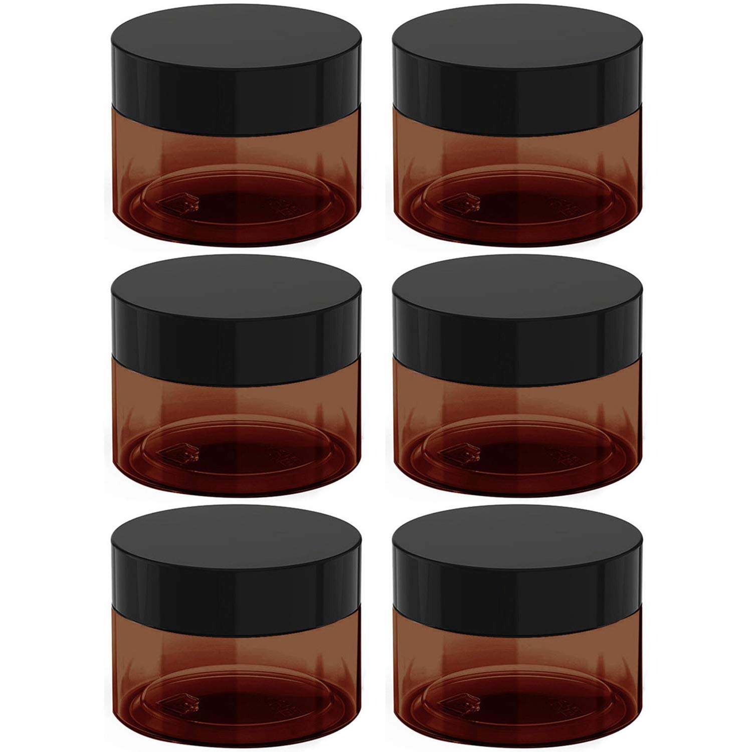 4 oz Amber Plastic Cosmetic Jars Leak Proof Container with Black Lid for Cream, Lotion, Powder, ointment, Beauty Products etc, 6 Pcs.