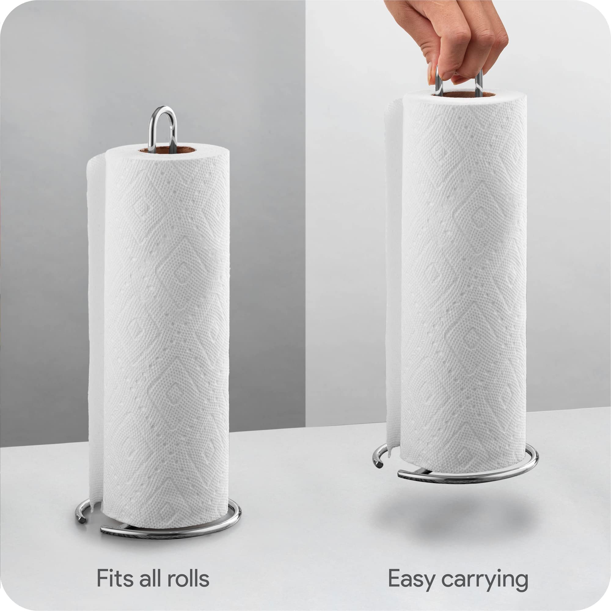 Paper Towel Holder Countertop, Fits Standard And Jumbo Rolls - Chrome Paper Towels Holder for Kitchen Countertops/Dining Tables & Bathroom Vanities. Paper Towel Holder for hand drying & quick clean up