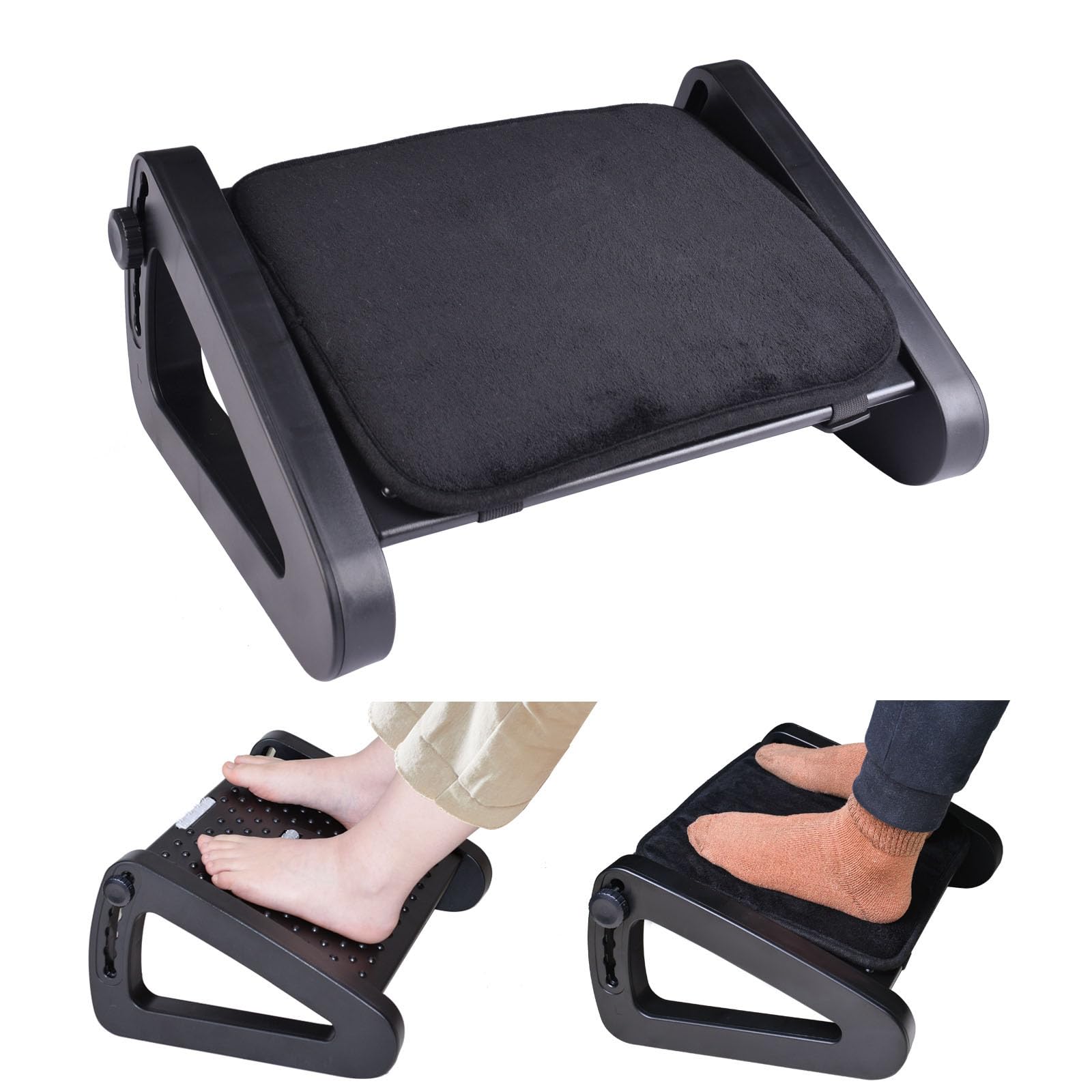 Under Desk Footrest with Massage Surface Ergonomic 6 Height Position Adjustable Foot Stool with Firm Non-Slip Legs for Home Office