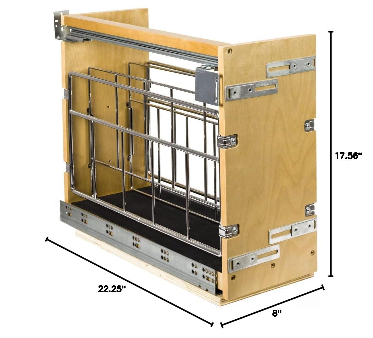 Hardware Resources 8" Soft - Close Pullout Divider Tray - Foil, Wrap, Sheets, and Tray Cabinet Organizer for Kitchen Base Cabinets - Sliding Storage with Removable Rack & Adjustable Dividing Bars