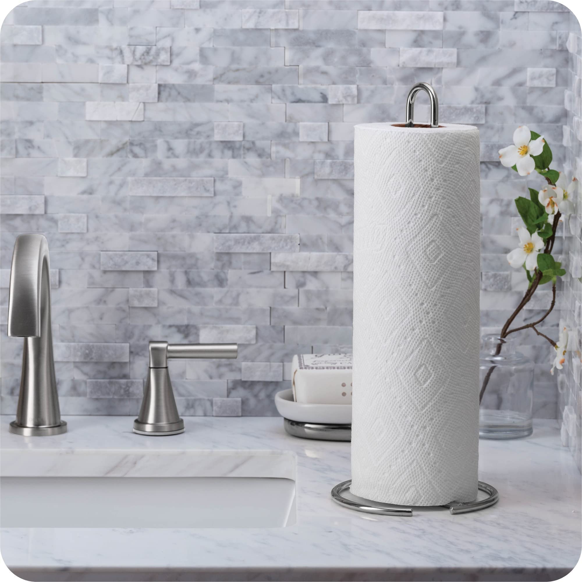 Paper Towel Holder Countertop, Fits Standard And Jumbo Rolls - Chrome Paper Towels Holder for Kitchen Countertops/Dining Tables & Bathroom Vanities. Paper Towel Holder for hand drying & quick clean up