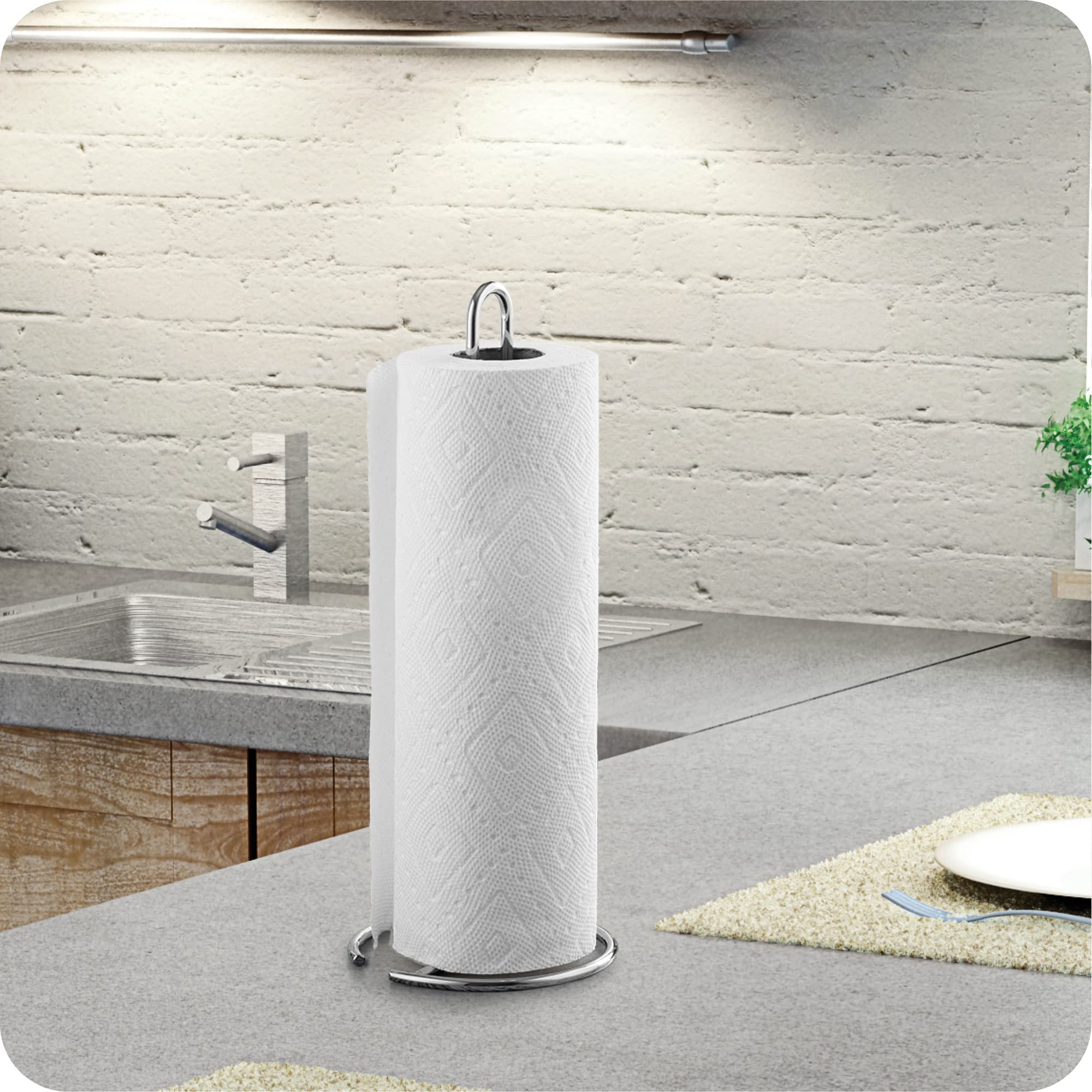 Paper Towel Holder Countertop, Fits Standard And Jumbo Rolls - Chrome Paper Towels Holder for Kitchen Countertops/Dining Tables & Bathroom Vanities. Paper Towel Holder for hand drying & quick clean up