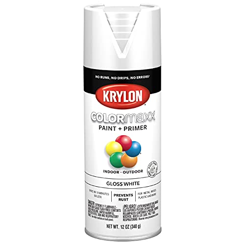 Rust-Oleum 7710830 Stops Rust Bright Coat Metallic Spray Paint, 11 Ounce (Pack of 1), Gold & Krylon K05545007 COLORmaxx Spray Paint and Primer for Indoor/Outdoor Use, Gloss White 12 Oz (Pack of 1)